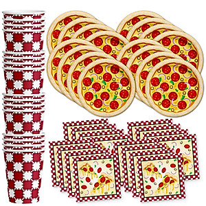 Pizza Birthday Party Supplies Set Plates Napkins Cups Tableware Kit for 16