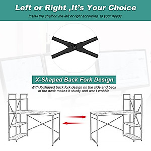 Computer Desk with 4 Tier Storage Shelf- 47 Inch Home Office Table, Modern Steel Frame Wood Study Gaming Corner Desk Easy Assemble,Brown