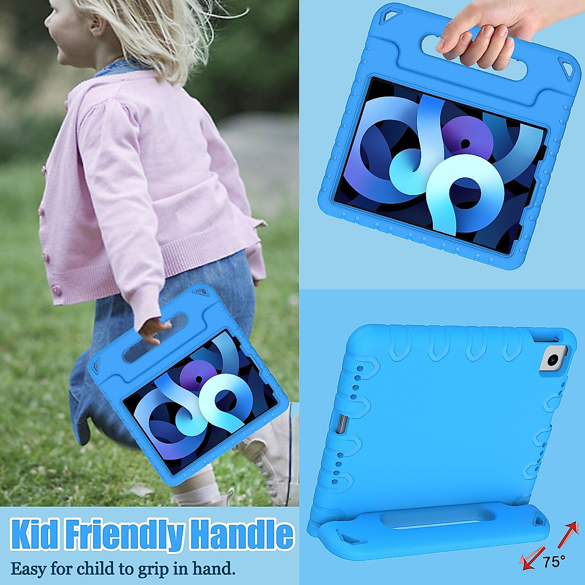 AVAWO Kids Case for iPad Air 6th Generation 2024(M2)/Air 5 2022/Air 4th 2020, iPad Air 10.9 Case & Pro 2nd/3rd Gen- Light Weight Shockproof Handle Stand Case for Kids Child Toddlers Boys, Blue