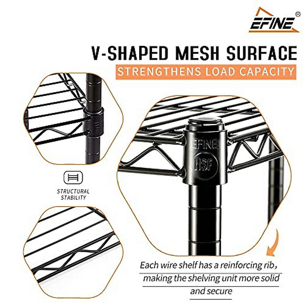 Catalina Creations EFINE 3-Shelf Shelving Unit with 3-Shelf Liners, Adjustable Rack, Steel Wire Shelves and Storage for Kitchen and Garage (36W x 16D x 36H)