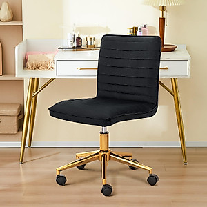 Furnimart Black Swivel Armless Desk Chair with Wheels, Small Velvet Upholstered Home Office Chair Mid-Back Adjustable Chair for Bedroom Dorm Living Room (Velvet-Black)