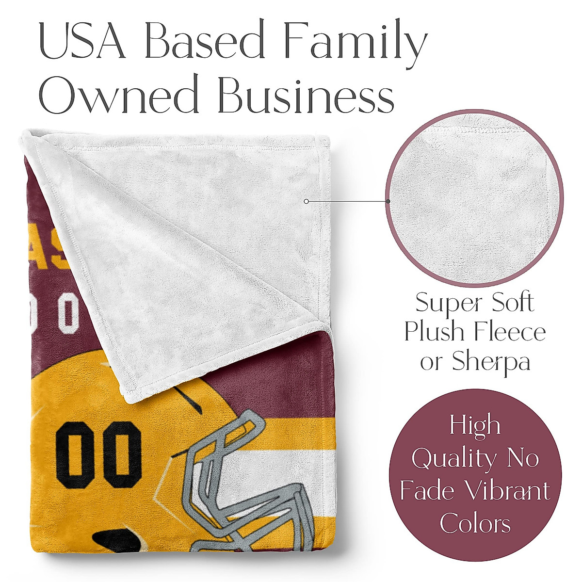 Personalized Football Throw Blanket for Kids and Adults | Warm and Soft Plush | American Football Custom Fan Gift with Helmet Number, Name, City, and Team Colors (60x80 Fleece - Washington)