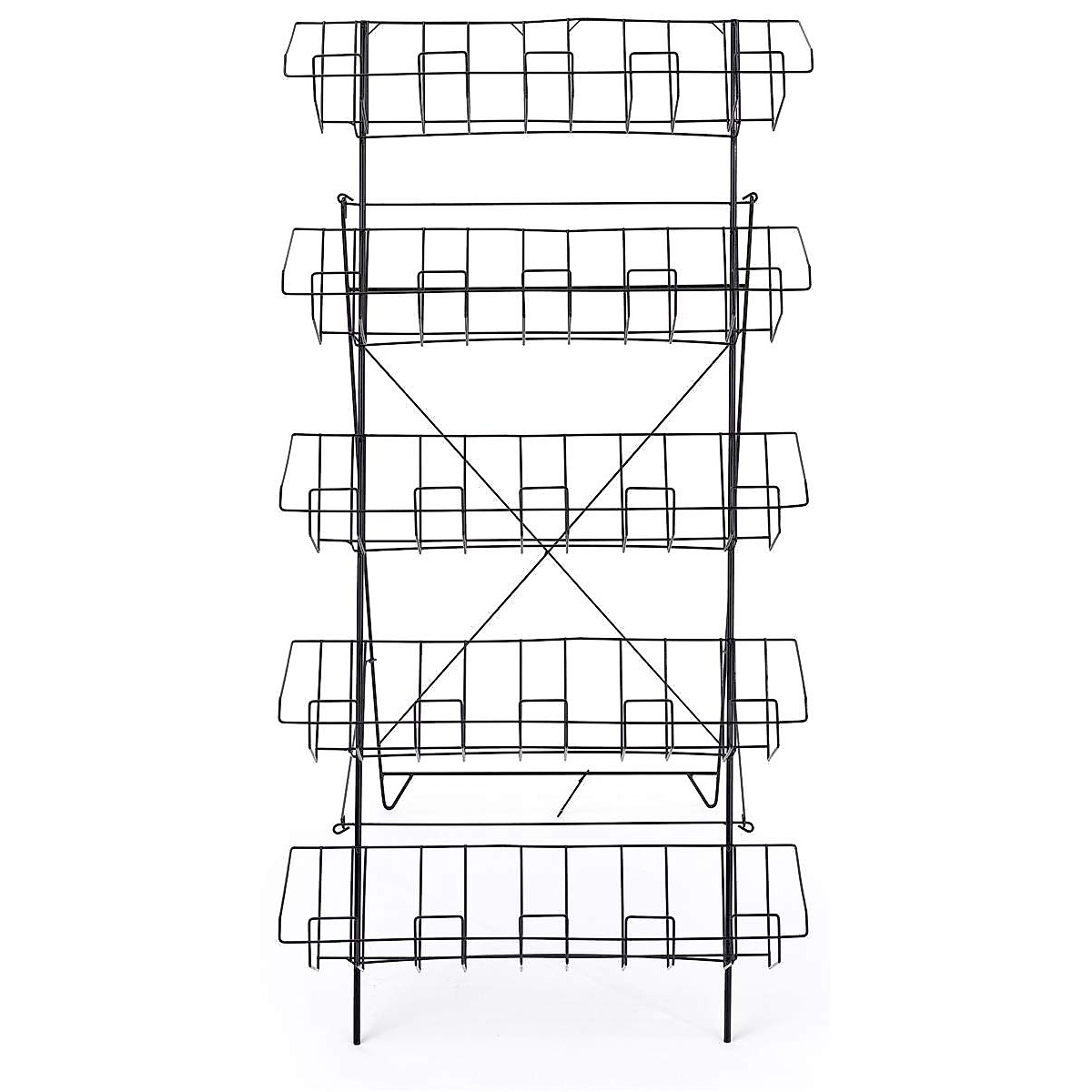 Set of Two - Display Rack for Books, DVDs, Greeting Cards, etc, 22-1/2 x 24 x 44-1/2 Inch, Gloss Black Wire, Floor-Standing Fixture, Sign Slot