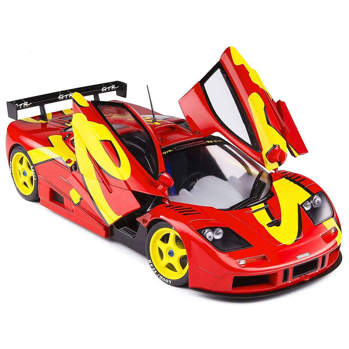 1996 McLaren F1 GTR Short Tail Launch Livery Red with Yellow Graphics 1/18 Diecast Model Car by Solido S1804102