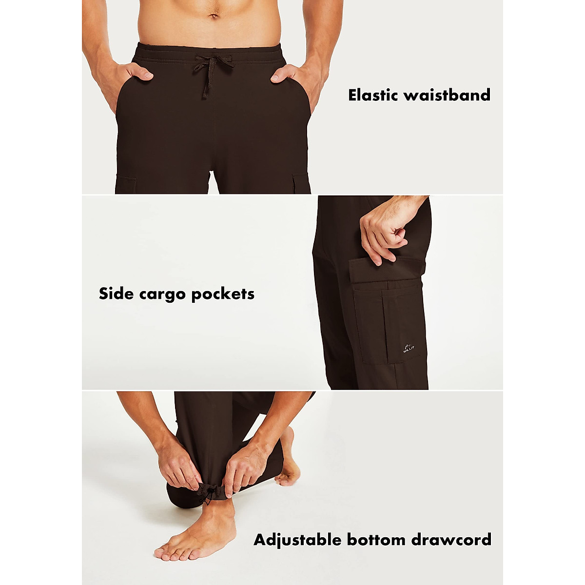 Willit Men's Cotton Yoga Sweatpants Athletic Lounge Pants Cargo Open Bottom Joggers Straight Leg Casual with Pockets Coffee XL