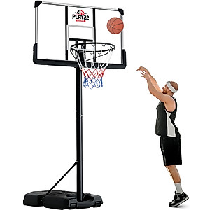 Portable Basketball Hoop 10 ft Adjustable - 44in Shatterproof Backboard - Basketball Goal System 8-10 ft Adjustable Basketball Hoop for Kids/Adults Indoor Outdoor Weatherproof Fillable Base
