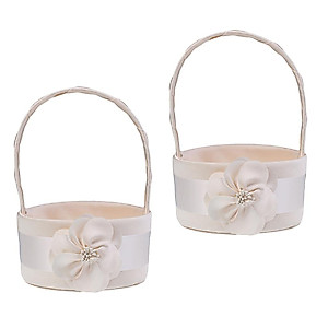 MonkeyJack Pack of 2pcs Delicate Round Champagne Satin Wedding Flower Girl Basket Floral Bridal Petals Basket Decoration