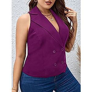 Floerns Women's Plus Size Lapel Collar Sleeveless Button Front Vest Blazer Purple 1XL