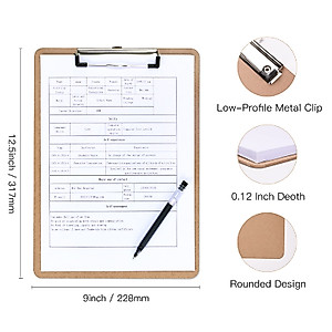 Hongri Hardboard Clipboard, Letter Size Wood Clipboard for Nurses, Lawyers, Students, Classroom, Office, Women, Man, A4 Standard Size 9" x 12.5", with Low-Profile Metal Clip, Brown