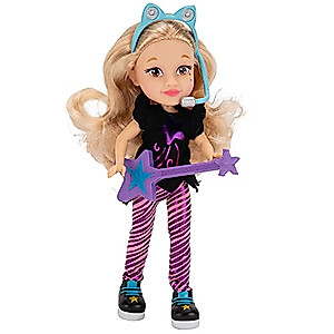 Like Nastya My BFF Nastya Doll Dressed as a Rock Star; 8-inch Plush Doll with Microphone Headband, Guitar, and Hairbrush Accessory