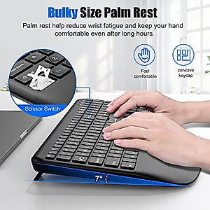 Ergonomic Wireless Keyboard and Mouse, 2.4G Rechargeable Full Size Keyboard Mouse Set with Wrist Support Mouse Pad , Multi-Device, Windows/Mac/Android(Black)