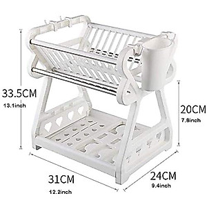 Dish Rack 2-Layer Dish Rack, Drain Plate Rack with Drip Tray, Kitchen Dish Drying Rack, Cutlery Rack Storage Rack