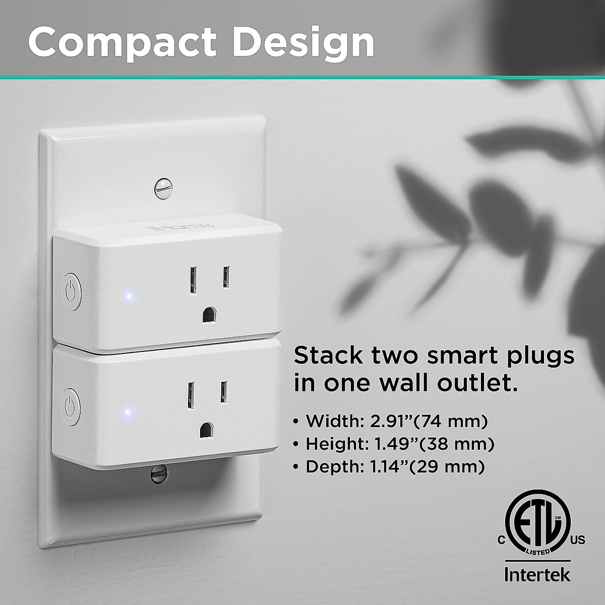iHome Flow Smart Plug with Energy Monitoring and Timer Function, Wireless Wi-Fi Outlet Socket with On/Off Button, No Hub Required, Compatible with Alexa, Echo, and Google Home, 2-Pack