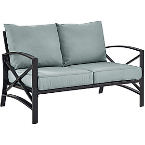 Crosley Furniture Kaplan 3-Piece Outdoor Loveseat Patio Furniture Set, Conversation Sets for Porch, Deck, White with Navy Cushions