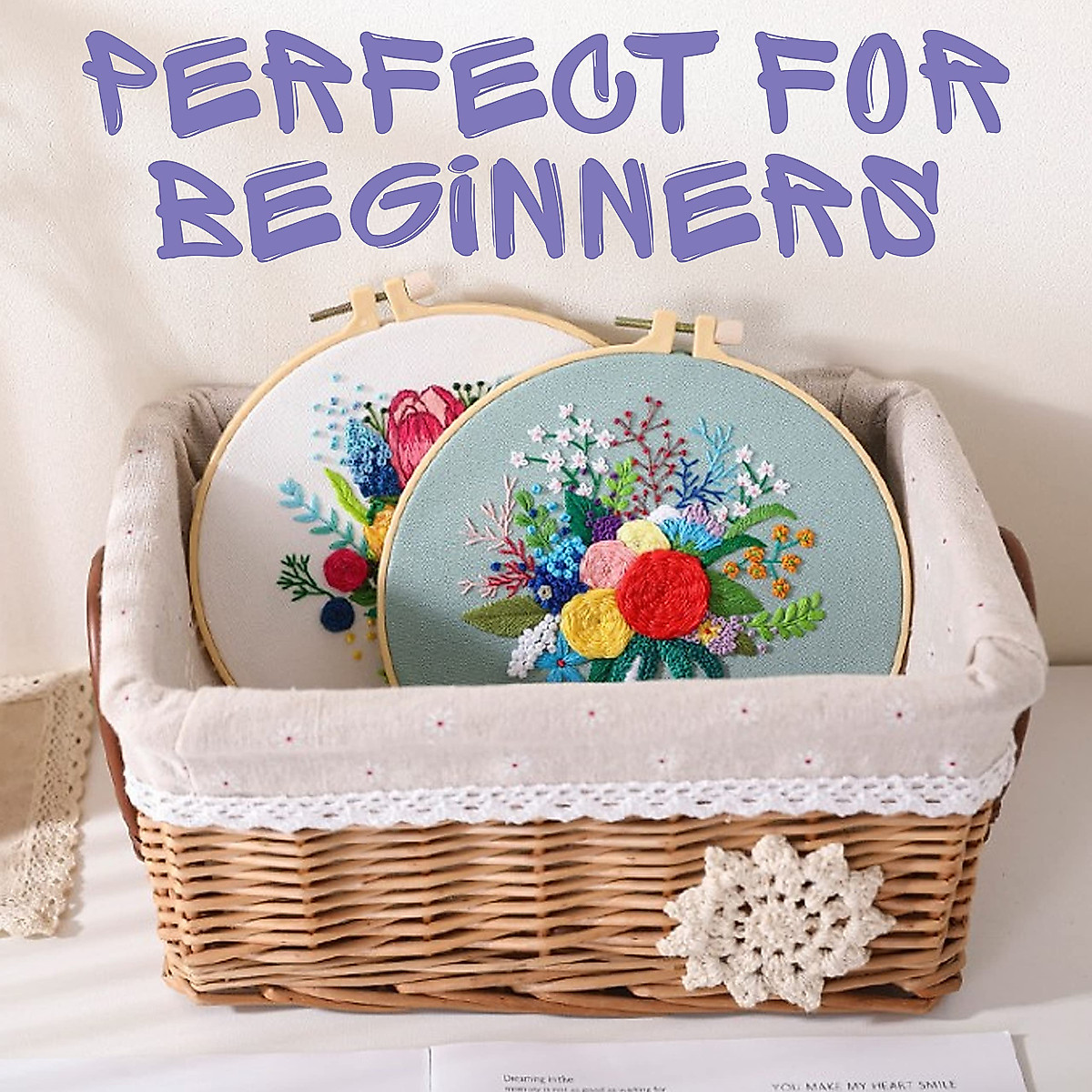 Expression Tees Embroidery Kit for Beginners & Adults - Easy Hand Embroidery Set with Cross Stitch Kits, Beginner Friendly DIY Craft, All-Inclusive Starter Kit Floral Bouquet Designs (#8 Bouquet)