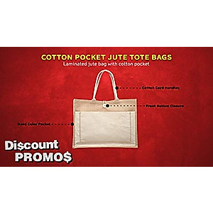 DISCOUNT PROMOS Jute Tote Bags with Cotton Pocket Set of 6, Bulk Pack - Reusable, Great for Picnic, Camping, Beach, Outdoor Activities - Natural