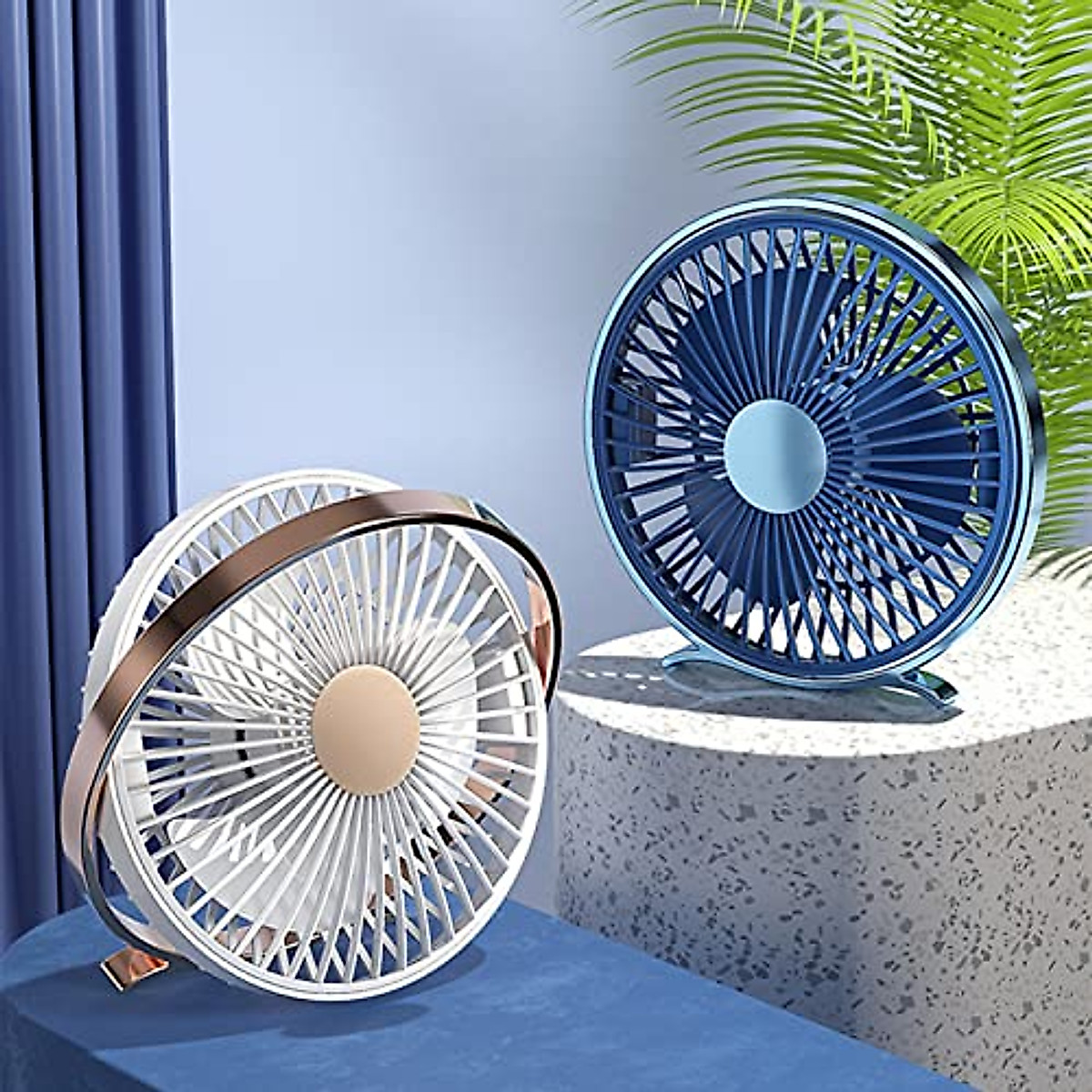 Chchmu USB Desk Fan Mini Desktop Table Fans 2 Speed Personal Quiet Fan with Strong Airflow Portable Cooling Fan with Head Adjustable for Home Bedroom Dormitory Office Table & Desktop, Gold