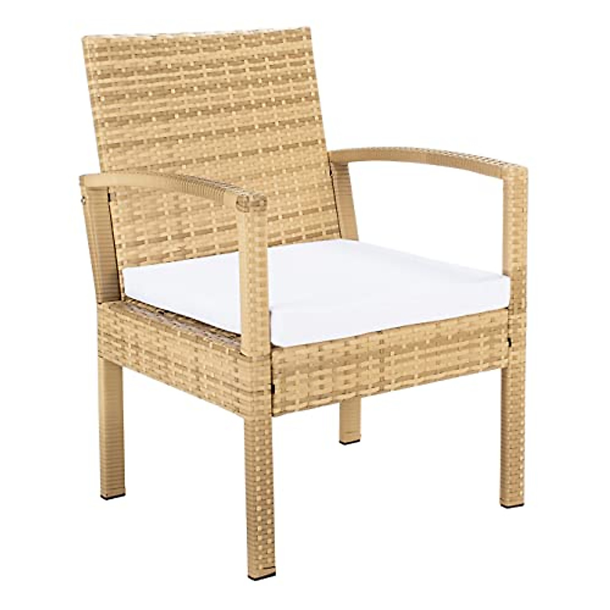 SAFAVIEH Outdoor Collection Bassey Natural/White Cushion 4-Piece Conversation Patio Set PAT7507D
