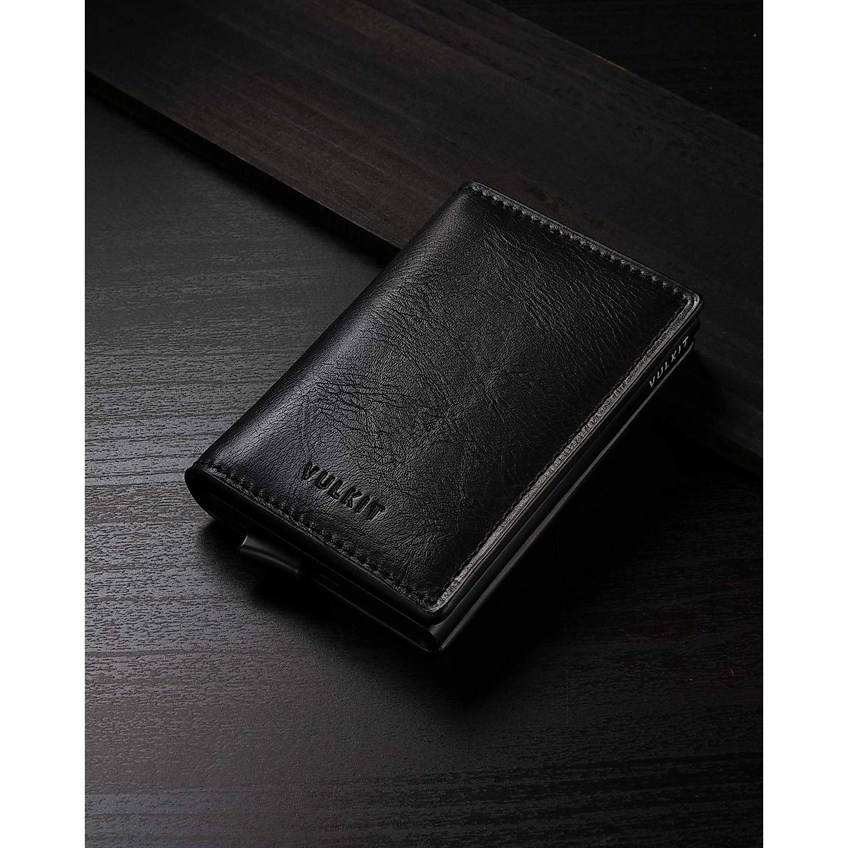 VULKIT Card Holder Pop Up Slim Wallet Leather RFID Blocking Card Case Up to 8 Credit Cards Black