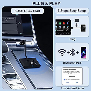 Teeran Android Auto Wireless Adapter for OEM Factory Wired Android Auto Cars Plug & Play Easy Setup Wireless Android Auto Dongle for Android Phones Converts Wired Android Auto to Wireless