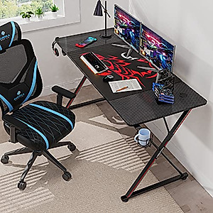 It's_Organized Gaming Desk 55 Inch PC Computer Desk,Home Office Student Study Desk with Cup Holder Headphone Hook Handle Rack,Black