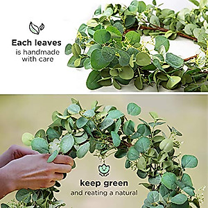 LIFEFAIR Wreaths for Front Door, 20 Inch Artificial Green Eucalyptus Leaf Wreath, Spring Summer Wreath for Window Home Porch Farmhouse Patio Garden Decor, House Warming Gifts