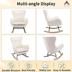 LETESA Nursery Rocking Chair Upholstered with High Backrest and Armrest Accent Chair Cozy Fabric Padded Seat Armchair Single Sofa Accent Glider Rocker for Living Room Bedroom Offices (White)