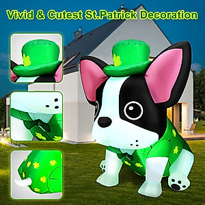 zukakii 5Ft St. Patrick's Day Inflatable Outdoor Decoration Blow Up French Bulldog Wearing Lucky Shamrocks Hat with LED Lights St Patricks Day Decorations Yard Garden Lawn Home Party Indoor