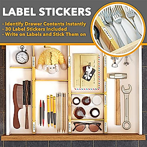SpaceAid Bamboo Drawer Dividers with Inserts and Labels, 4 Dividers with 9 Inserts (17-22 in), 6 Dividers with 12 Inserts (17-22 in)