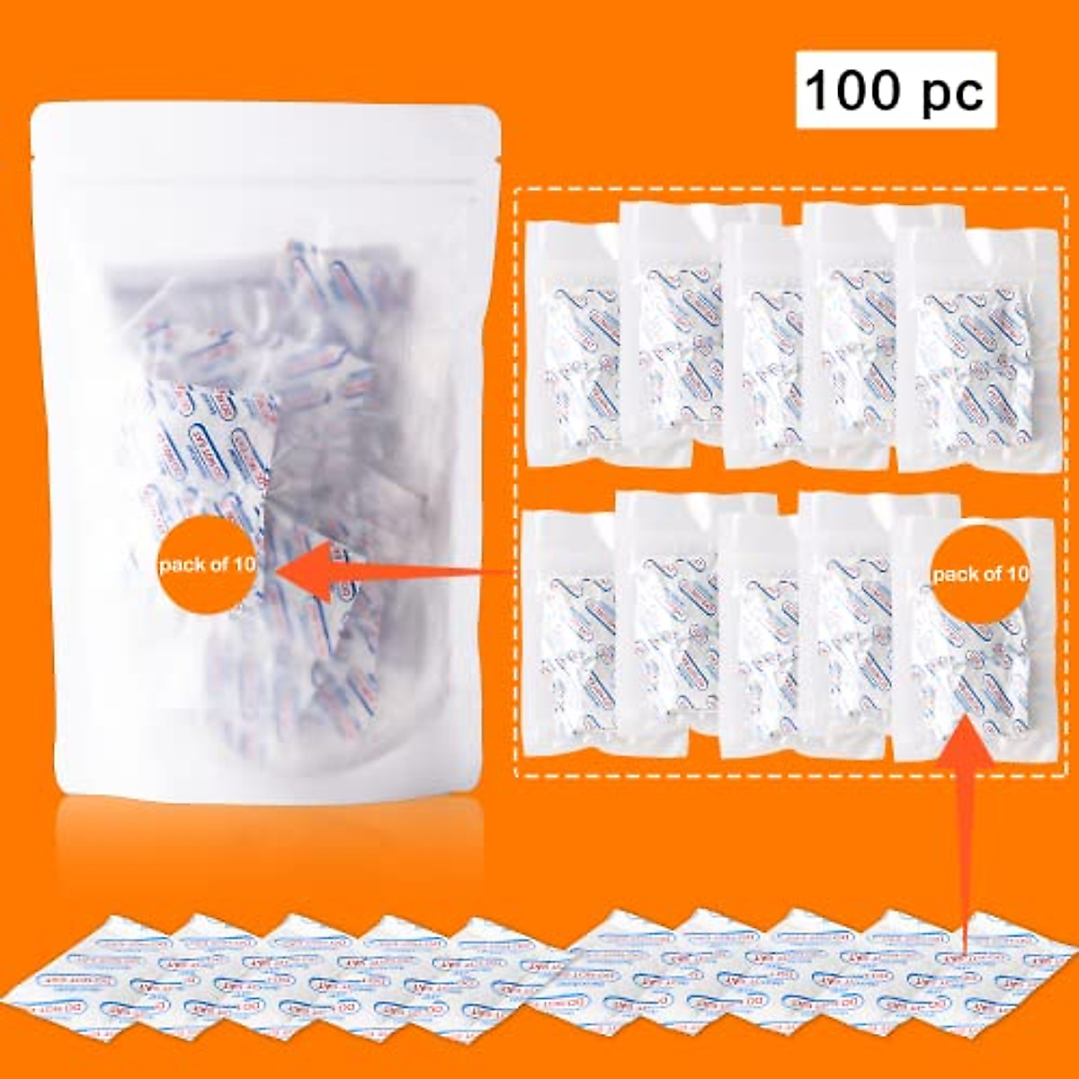 Medlladle 500cc Food Grade Oxygen Absorbers 100 Count 10 Pack Individually Sealed for Long Term Food Storage & Survival for Canning, Vacuum Bags,Mason Jars, Harvest Right Freeze Dryer, Dehydrated