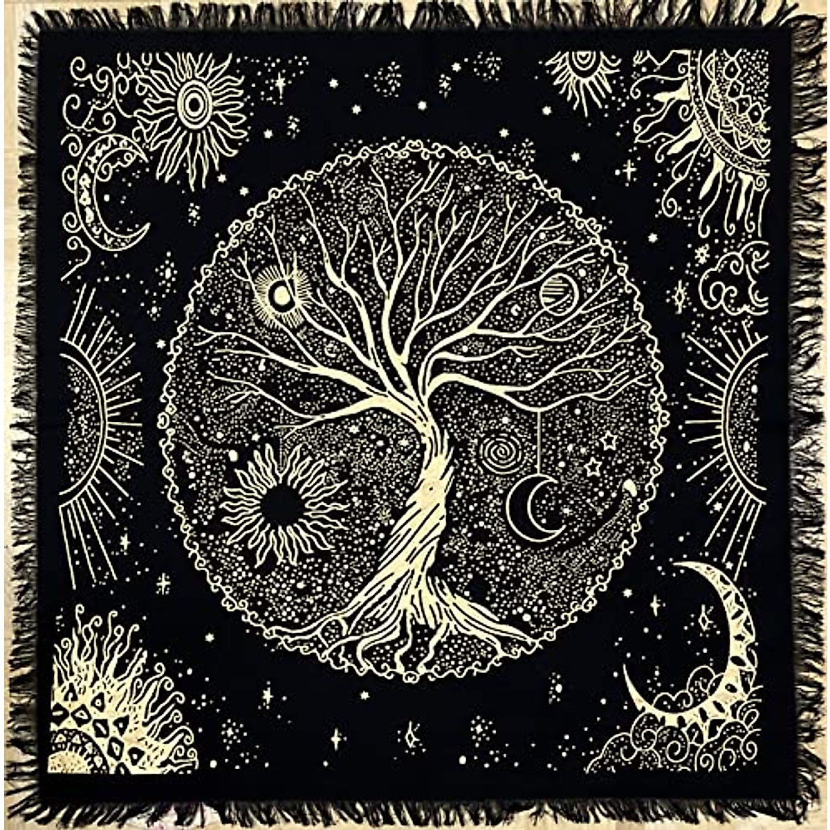 Indian Consigners Tree of Life Altar Cloth Tapestry Tablecloth Celtic Trees Ritual Spiritual Cloth for Sacred Places, Cotton Square Tarot Table Cover 18 by 18 Sacred Cloth
