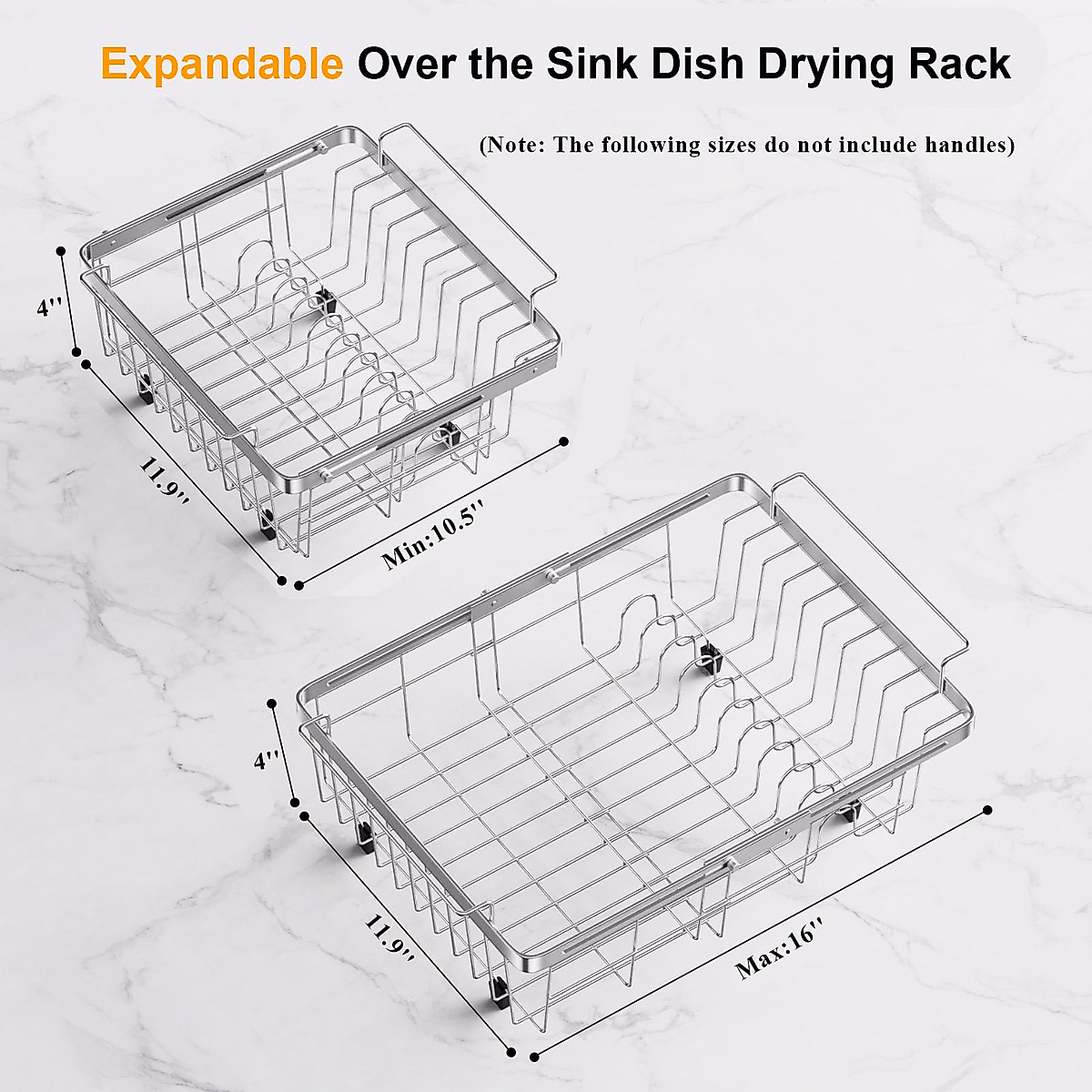 Orgneas Capacity Expandable Dish Drying Rack in Sink, Stainless Steel Rustproof Over Sink Dish Drainer Rack with Utensil Holder for RV Kitchen Counter, Fit for Inside Width 10.5''~17'' Sinks