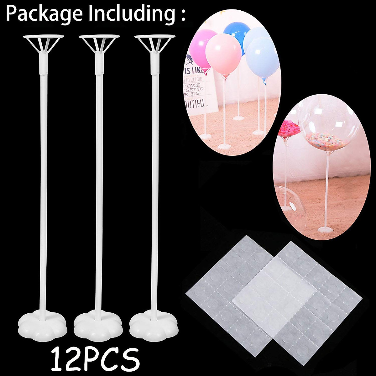 12PCS Balloon Stick Stand - Balloon Holder Cup with Balloon Pole and Flower Stand Base - Table Desktop Centerpiece Decorations for Wedding Birthday Baby Shower Any Party Balloon Accessories