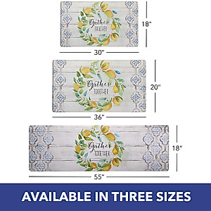 SoHome Cozy Living Anti-Fatigue Kitchen Mat For Floor, Farmhouse Cushioned Kitchen Runner Rug, Non Slip, Easy Wipe Clean, 1/2 Inch Thick Kitchen Mats, 18" x 30", Lemon Wreath Gather