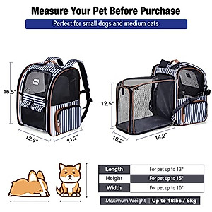 Lekebobor Large Cat Backpack Carrier Expandable Pet Carrier Backpack for Small Dogs Medium Cats Fit Up to 18 Lbs, Dog Carrier Backpack,Puppy Backpack Carrier, Blue Striped