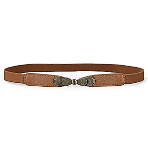 JASGOOD Women Skinny Elastic Stretch Belt for Dresses Retro Ladies Waist Vintage Thin Belt, Brown, Suit for Waist Size 26-32 Inch