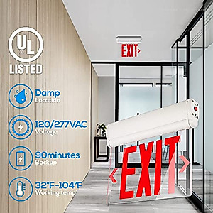 LEONLITE Red Exit Signs for Business, UL 924, LED Edge Lit Exit Sign, Hardwired Emergency Exit Lights with Battery Backup, Rotating Acrylic Clear Panel, Top/Side/Wall Mount, AC 120/277V, Pack of 2