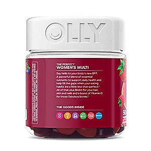 OLLY Women's Multivitamin Gummy, Vitamins A, D, C, E, Biotin, Folic Acid, Chewable Supplement, Berry Flavor, 90-Day Supply - 180 Count
