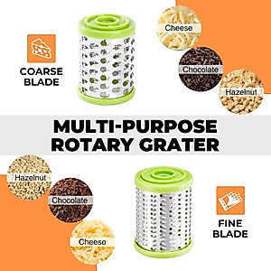 KucheCraft Cheese Grater with Handle, Kitchen Parmesan Cheese Grater with 2 Stainless Steel Drums, Rotary Cheese Grater Handheld for Grating and Shredding Hard Cheese, Chocolate