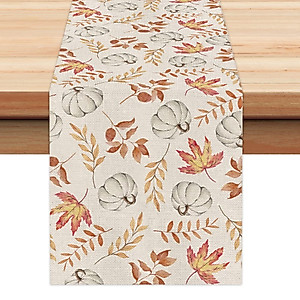 ARKENY Fall Thanksgiving Table Runner 13x72 Inches,Pumpkin Maple Leaf,Seasonal Burlap Farmhouse Indoor Autumn Table Runner for Home AT263-72