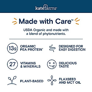 KATE FARMS Organic Vegan Plant Based Pediatric Peptide 1.5 Formula, Unflavored Plain, Sole-Source Nutrition, Organic Enzymatically Hydrolyzed Plant-Based Protein Drink, Meal Replacement for Oral or Tube Feeding, 8.45oz. (Pack of 12)