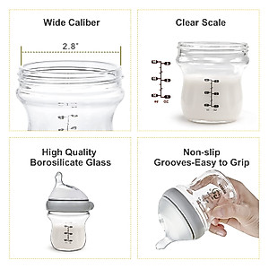 haakaa Gen.3 Natural Glass Baby Bottle Set 4oz & 6oz - Wide Neck Anti-Colic Slow Varibale Flow Nipple, 0M+ 3M+ 6M+ Breastfed Babies