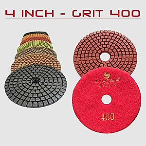 STADEA Premium Grade Wet 4" Diamond Polishing Pads Set + Rubber Backer For GRANITE MARBLE STONE