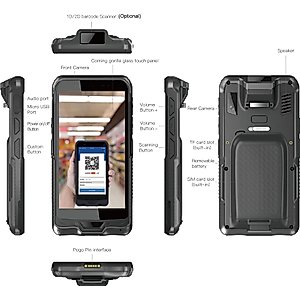 RUGLINE Windows10 Pro 4GB RAM128GB ROM Handheld Data Terminal PC with Docking Station, Rugged PDA Mobile Computer, 6 inch Touch Screen Intel Z8350 Rugged Tablet, WiFi & 4G LTE NFC GPS