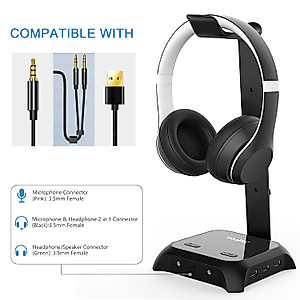 atolla Multifunctional Headphone Stand, USB Hub with Headphone Stand, Powered USB Hub with 6 USB Ports, 3.5mm AUX Ports with On/Off Switches, and 12V/2.5A Power Adapter