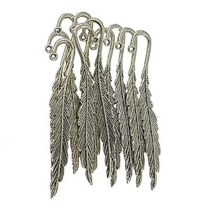 80pcs Retro Silver Alloy Feather Bookmark W/Loop for Kids Office Reading