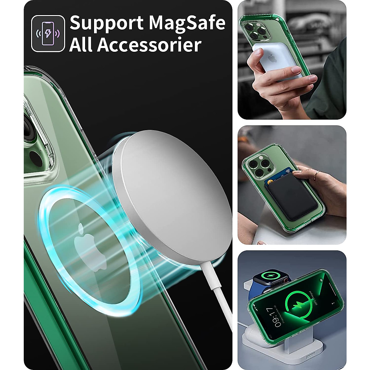 Magnetic Case for iPhone 13 Pro Max, [with Privacy Screen Protector][100% Screen Sensitivity][Compatible with MagSafe] Full Body Shockproof Anti Spy Cell Phone Case Cover 6.7 inch-Alpine Green