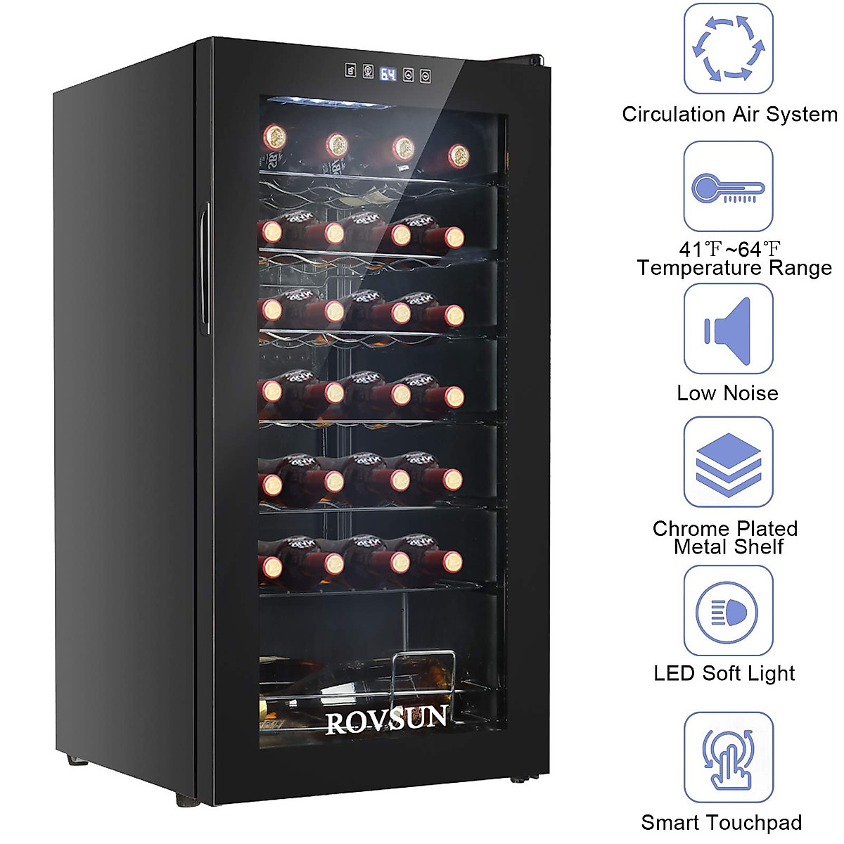 28 Bottle Wine Cooler Refrigerator, Freestanding Compressor Wine Chiller, Beverage Wine Fridge with Digital Temperature Control & Double-layer Glass Door for Red White Wine, Champagne, Beer