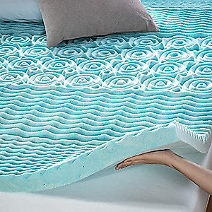 ZINUS 1 Inch Green Tea Cooling Gel Memory Foam Zoned Support Mattress Topper, Twin, Blue