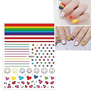 JMEOWIO 6 Sheets Rainbow Nail Art Stickers Decals Self-Adhesive Pegatinas Uñas Pride Day Nail Supplies Nail Art Design Decoration Accessories